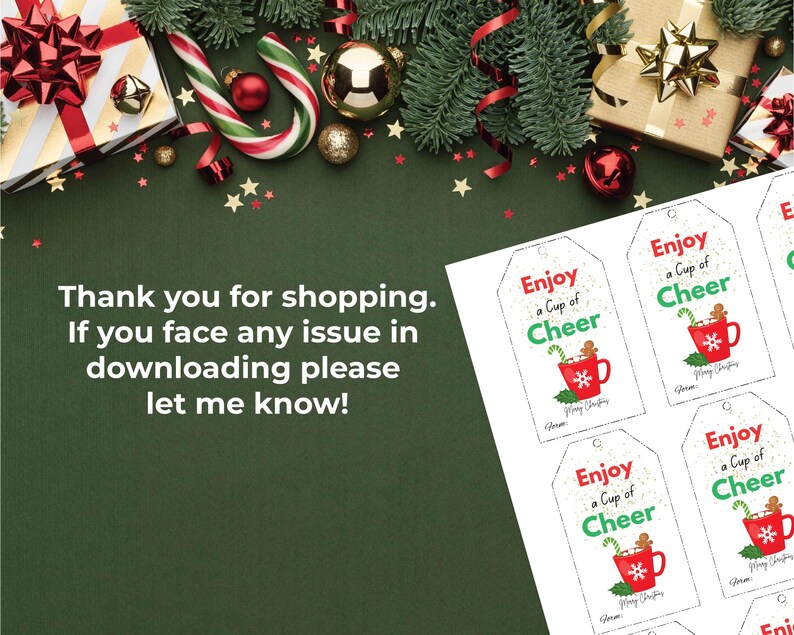 Enjoy A Cup of Cheer Gift Tag, Christmas Cookie Hot Cocoa Gift Tag ...