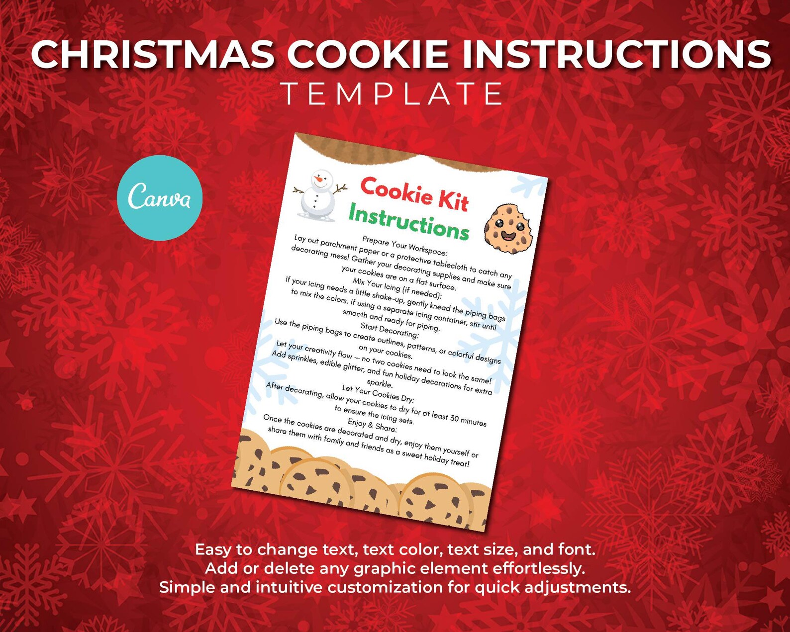 Editable Christmas Cookie Instructions Card Template, Cookie Decorating ...