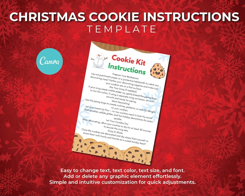 Editable Christmas Cookie Instructions Card Template, Cookie Decorating ...