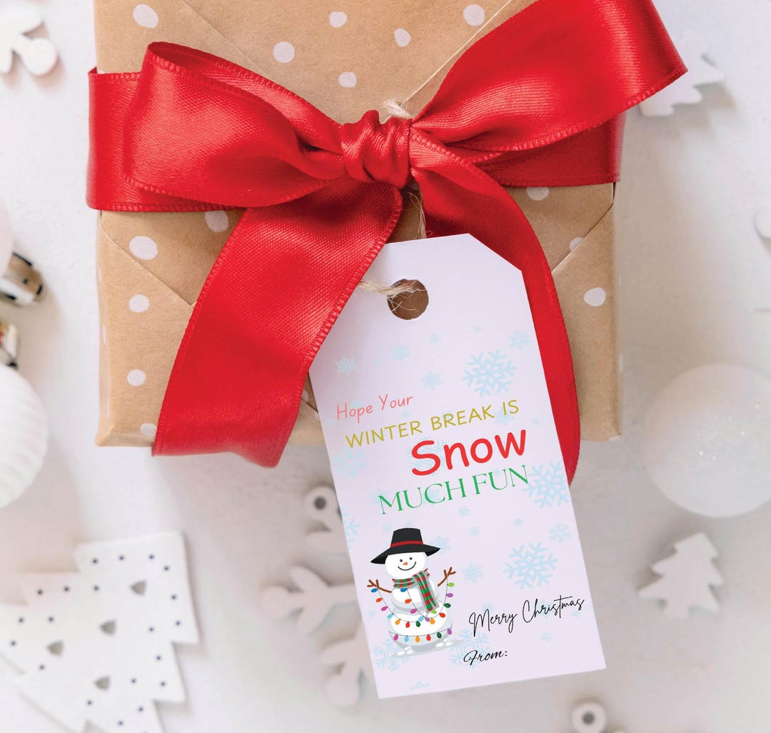 Hope Your Winter Break is Snow Much Fun Tag, Snowman Christmas Holiday ...