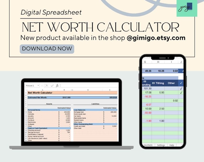 Net Worth Tracker | Finance Planner, Excel & Google Sheets Template ...