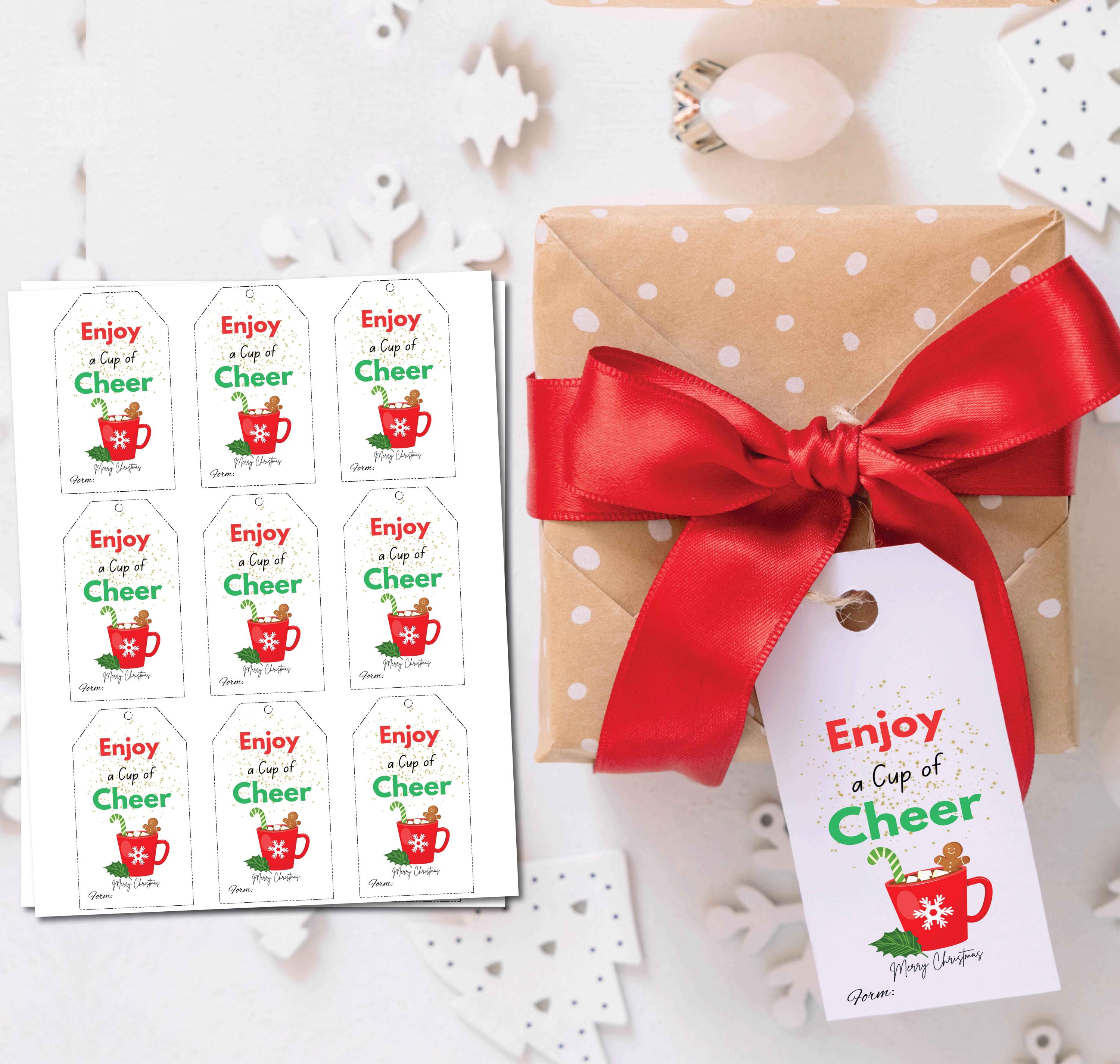 Enjoy A Cup of Cheer Gift Tag, Christmas Cookie Hot Cocoa Gift Tag ...