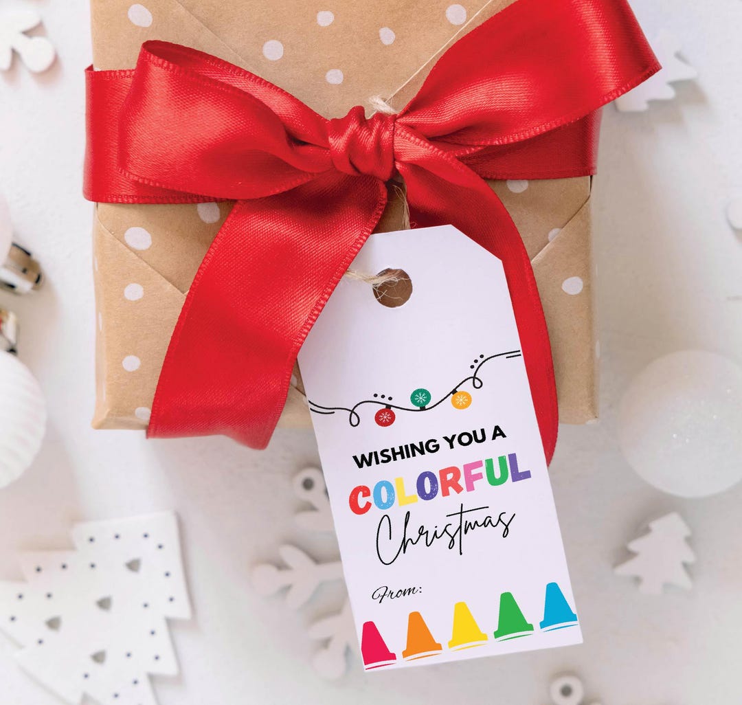 Have a Colorful Christmas Gift Tag, Printable Crayon Tag, Markers Paint ...