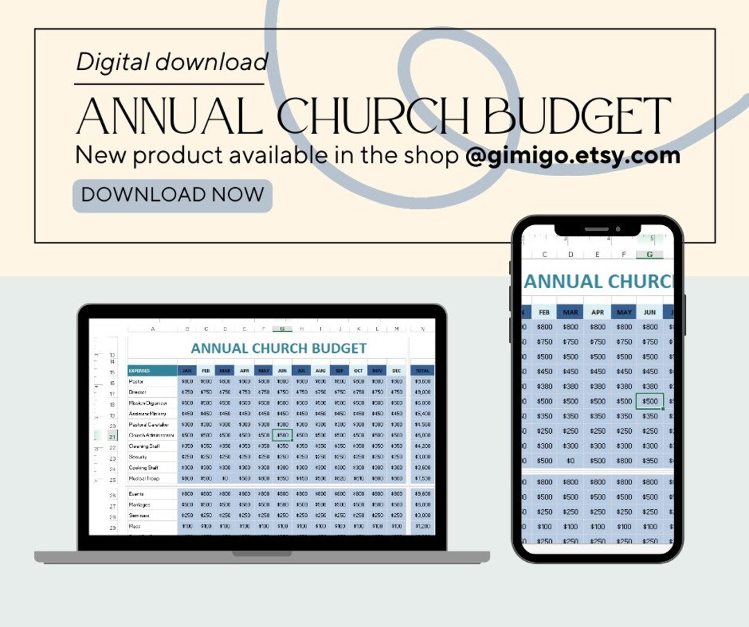 Annual Church Budget Spreadsheet | Excel Template | Financial Planner ...
