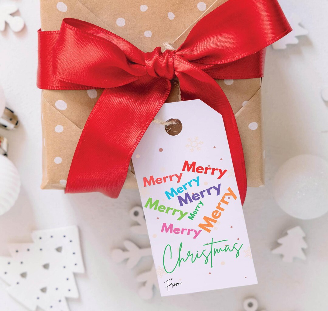 Merry Christmas Gift Tag Printable, Holiday Party Favor Tag, Holiday ...