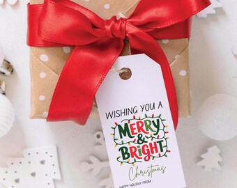 Printable Merry & Bright Christmas Gift Tag, Editable Christmas Gift ...