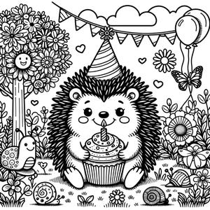 Charming Coloring Book of a Cute Hedgehog a Printable Birthday Coloring ...
