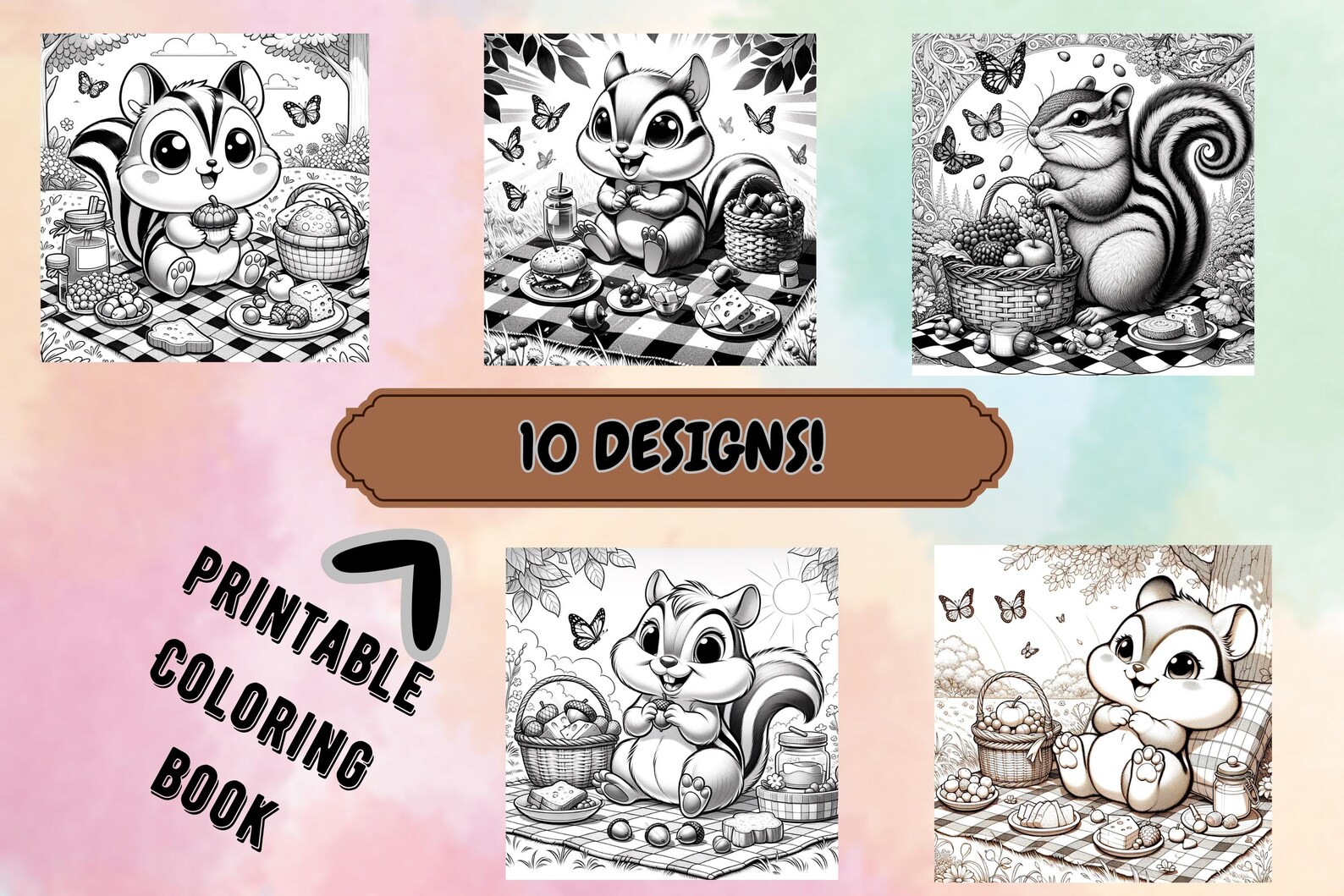 Charming Coloring Book of Cheerful Squirrel Enjoying a Feast Amidst ...