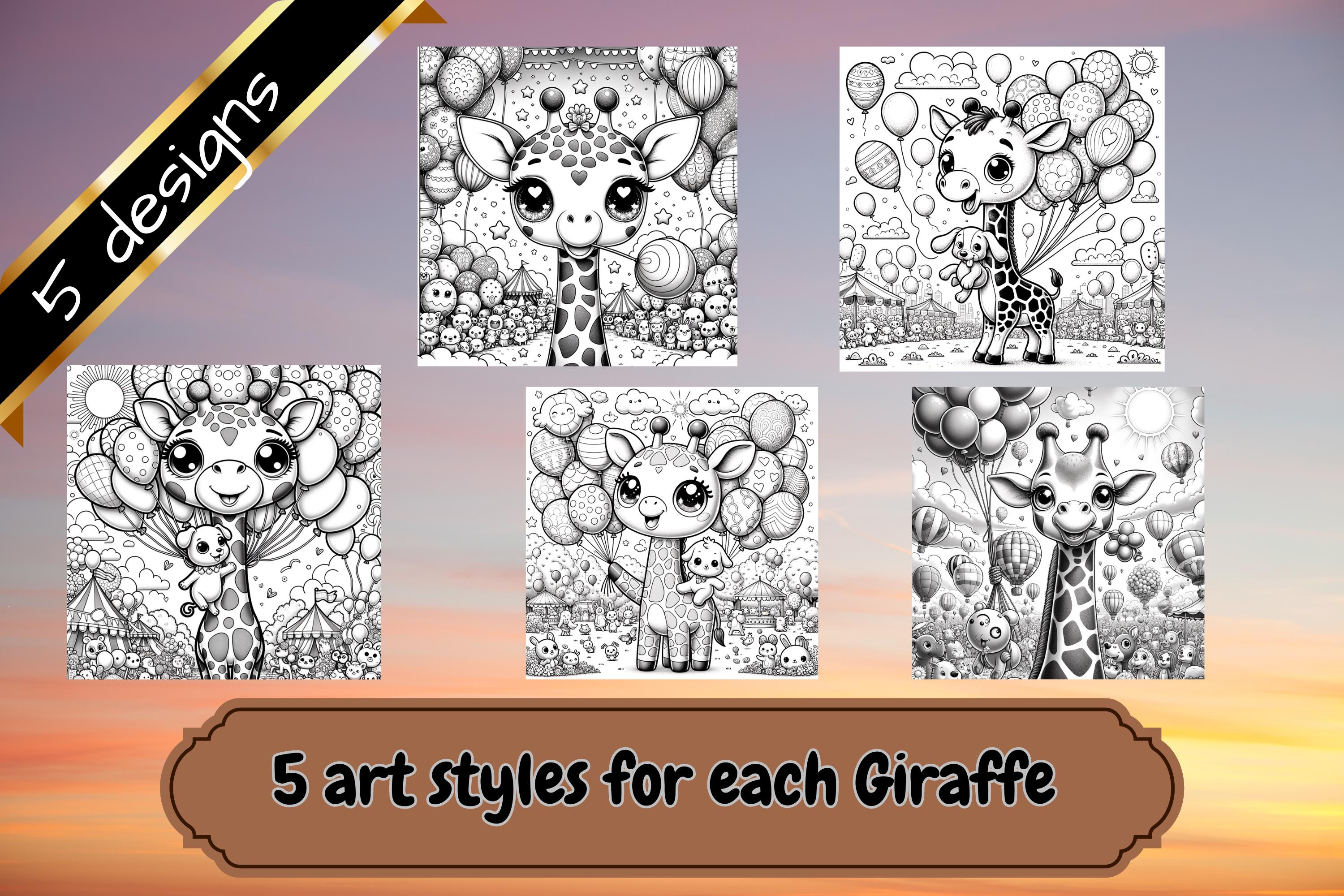 Charming Coloring Book of of a Cute Giraffe at an Enchanting Safari ...