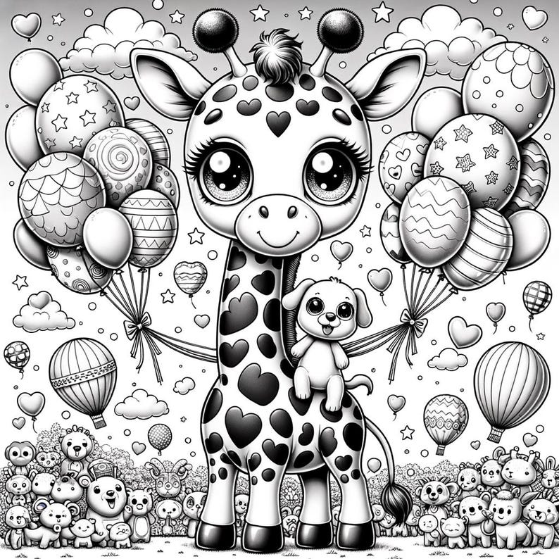 Charming Coloring Book of of a Cute Giraffe at an Enchanting Safari ...