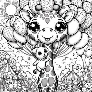 Charming Coloring Book of of a Cute Giraffe at an Enchanting Safari ...
