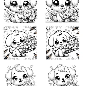 Charming Coloring Book of of a Cute Puppy Holding a Bouquet of Cherry ...