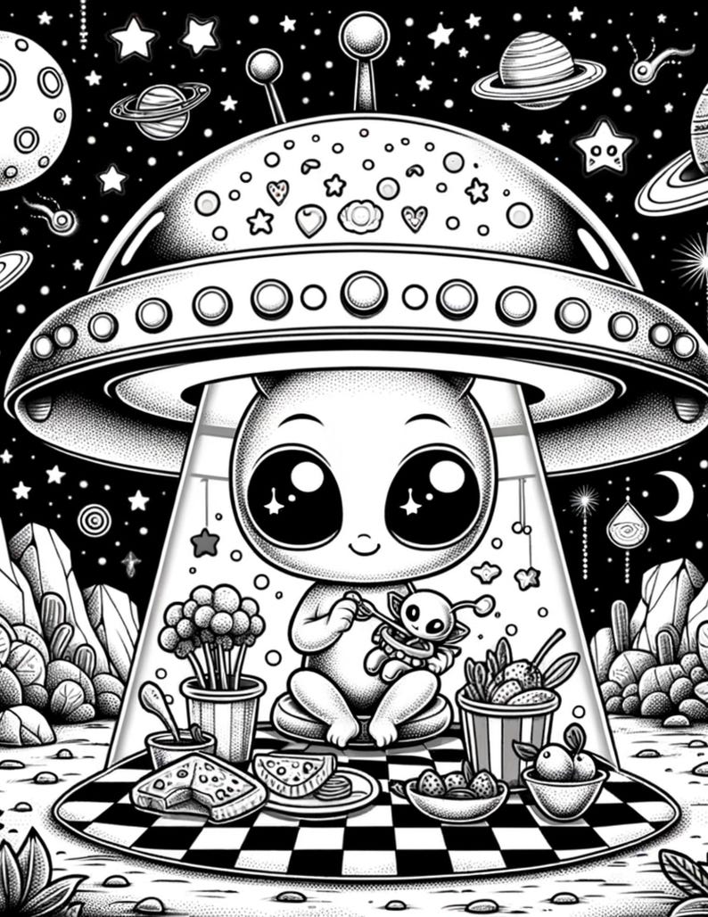 Charming Coloring Book Spaceship Picnic: A Cute Coloring Book Adventure ...