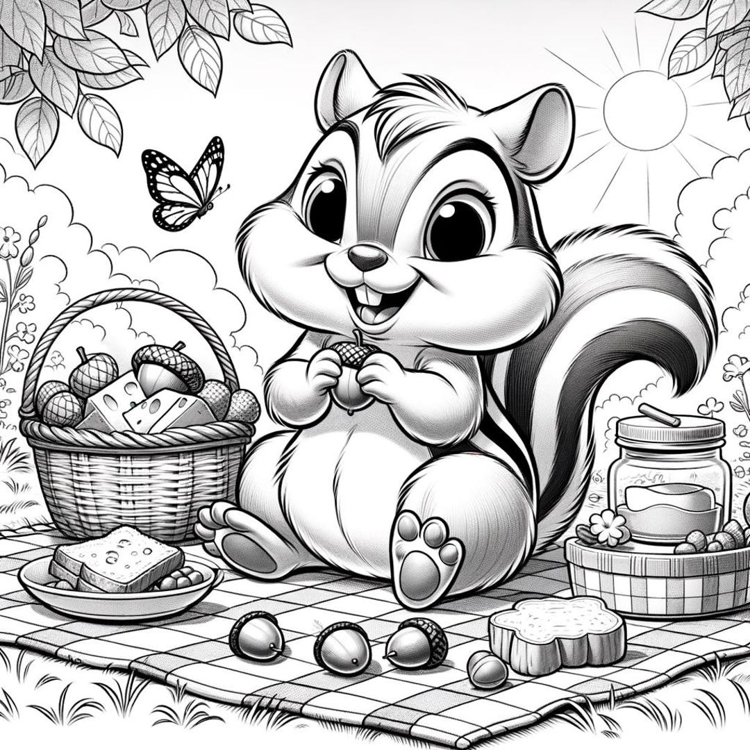 Charming Coloring Book of Cheerful Squirrel Enjoying a Feast Amidst ...