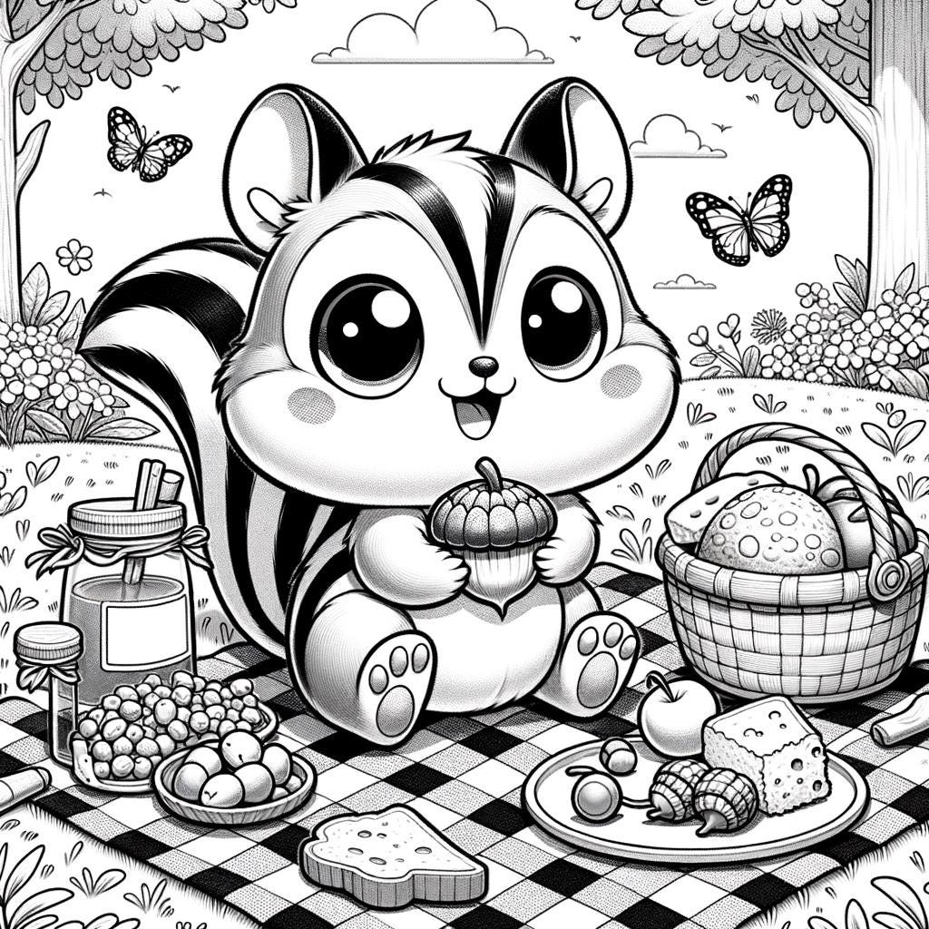 Charming Coloring Book of Cheerful Squirrel Enjoying a Feast Amidst ...