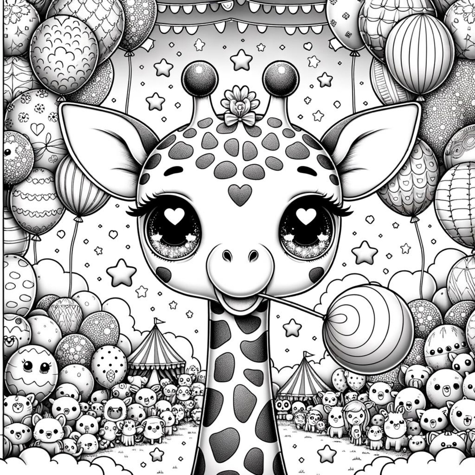 Charming Coloring Book of of a Cute Giraffe at an Enchanting Safari ...