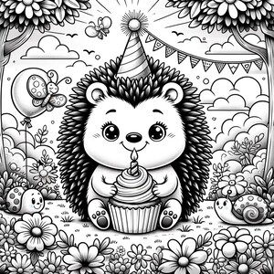 Charming Coloring Book of a Cute Hedgehog a Printable Birthday Coloring ...