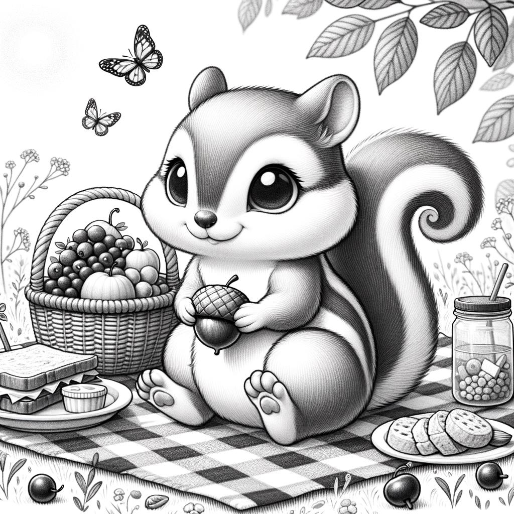 Charming Coloring Book of Cheerful Squirrel Enjoying a Feast Amidst ...