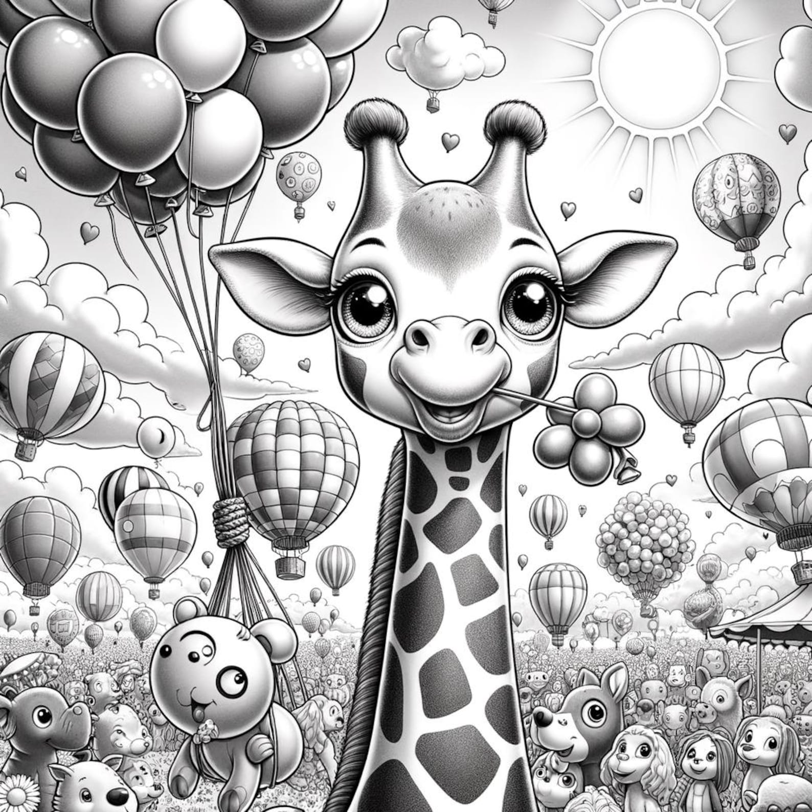 Charming Coloring Book of of a Cute Giraffe at an Enchanting Safari ...