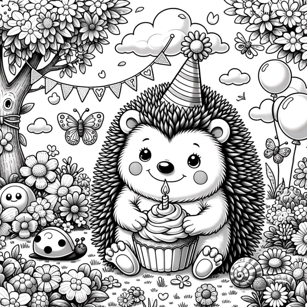 Charming Coloring Book of a Cute Hedgehog a Printable Birthday Coloring ...