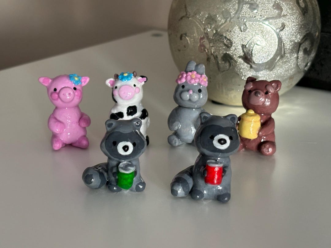 Desk Pals: Cow, Bear, Pig, Raccoon & Bunny Polymer Clay Minis - Etsy