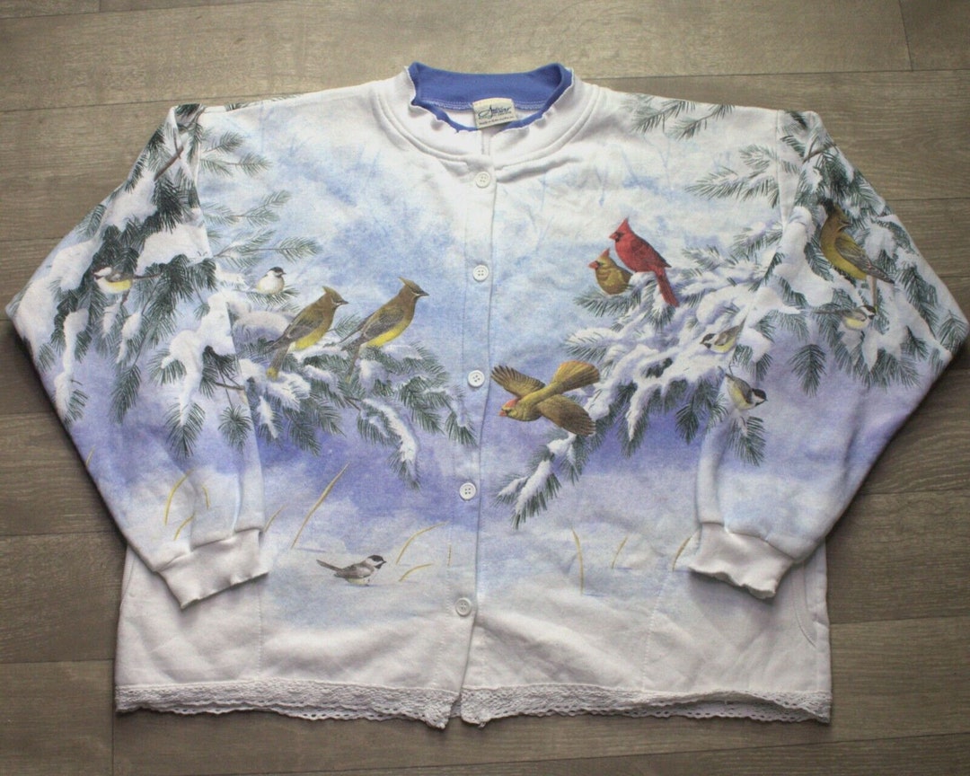 Vintage Artisans Sunschein Designs Winter Bird Cardigan Sweater Women’s ...