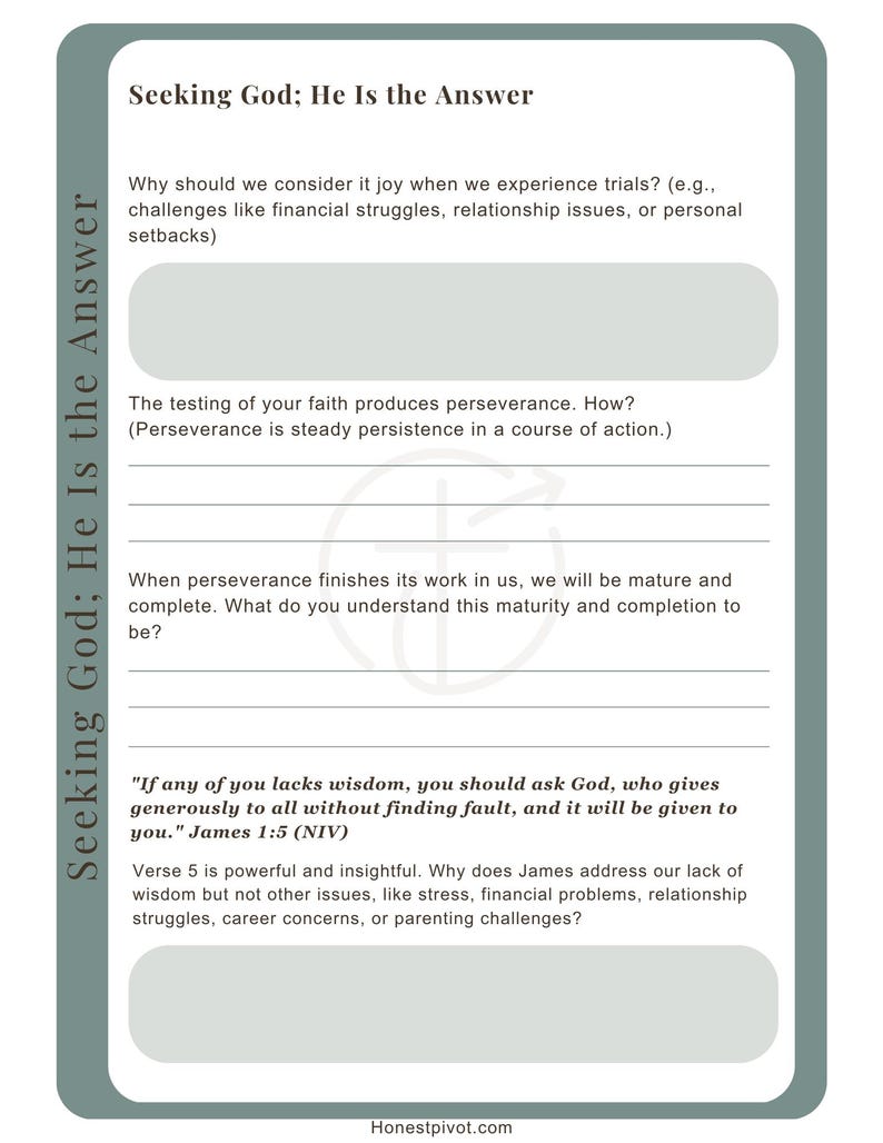 James 1 Bible Study Guide Printable Simple Bible Study Questions Easy ...