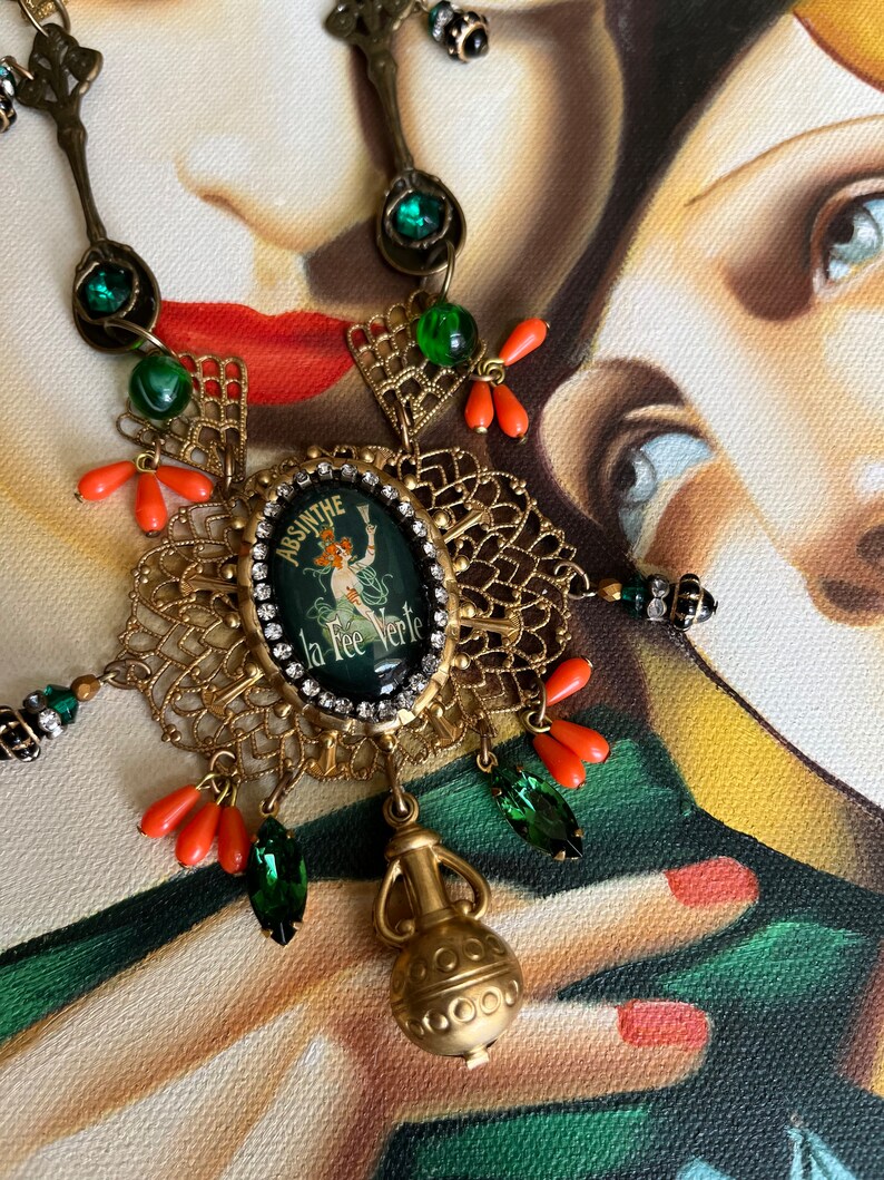 Vintage Absinthe Poster Cameo, Haskell Filigree Necklace, Art Nouveau ...