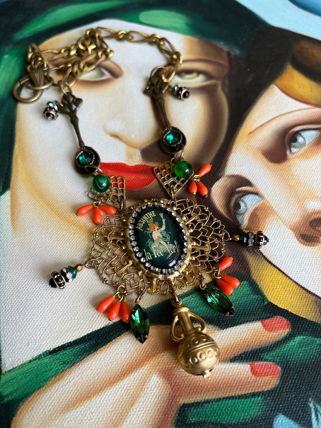 Vintage Absinthe Poster Cameo, Haskell Filigree Necklace, Art Nouveau ...