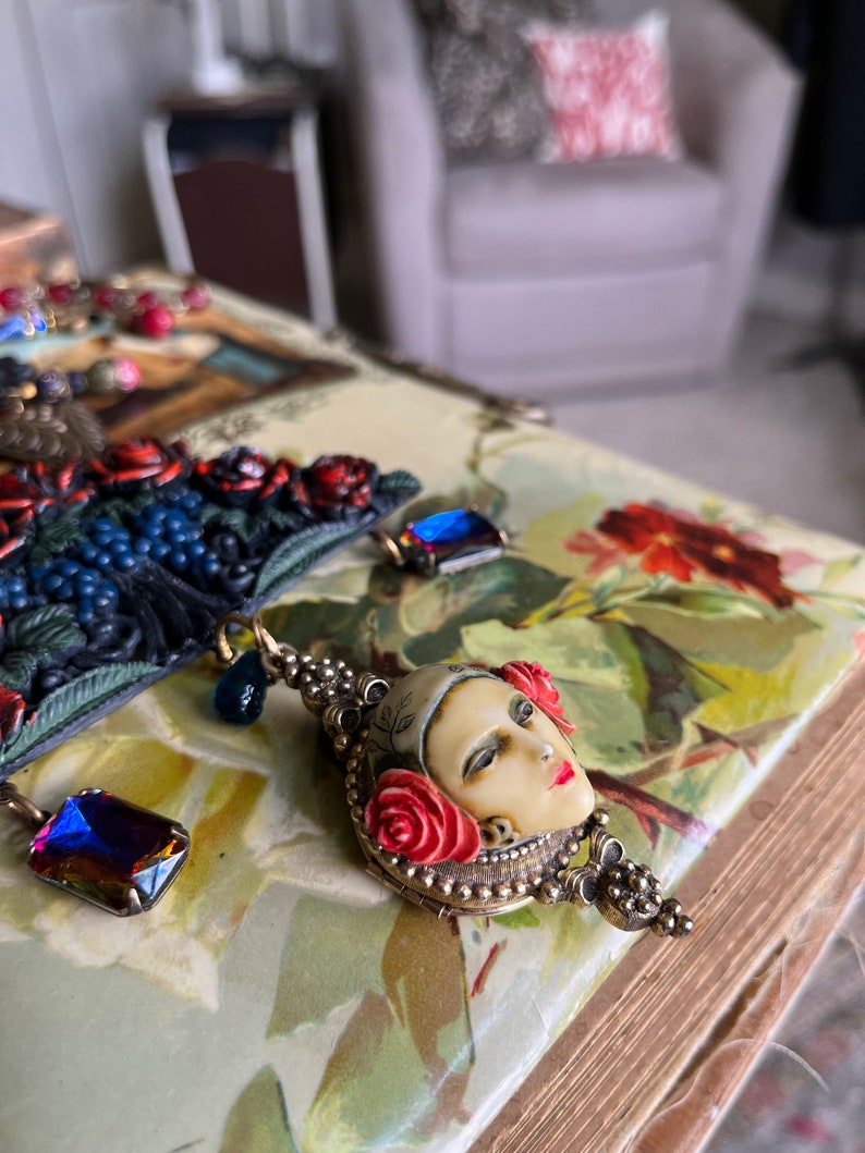 Vintage Art Nouveau Sylvia Massey Face Tree of Life Bib Necklace, Heart ...