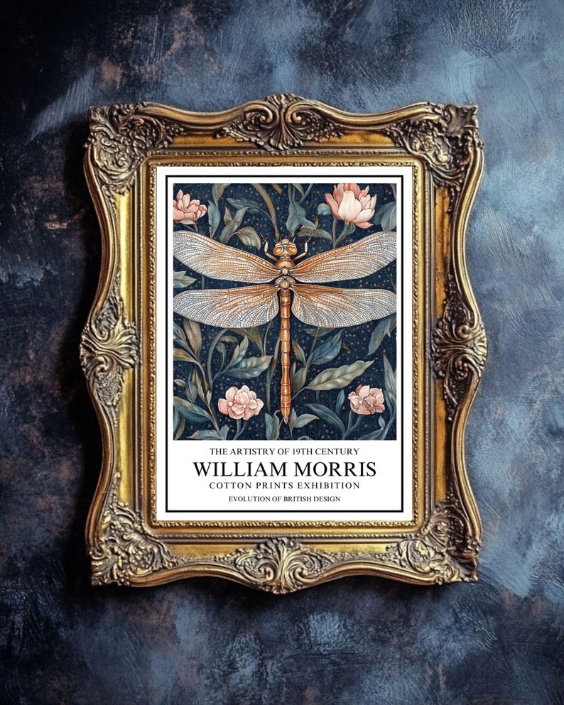 Dragonfly William Morris Art Print: Vintage Botanical Insect Poster - Etsy