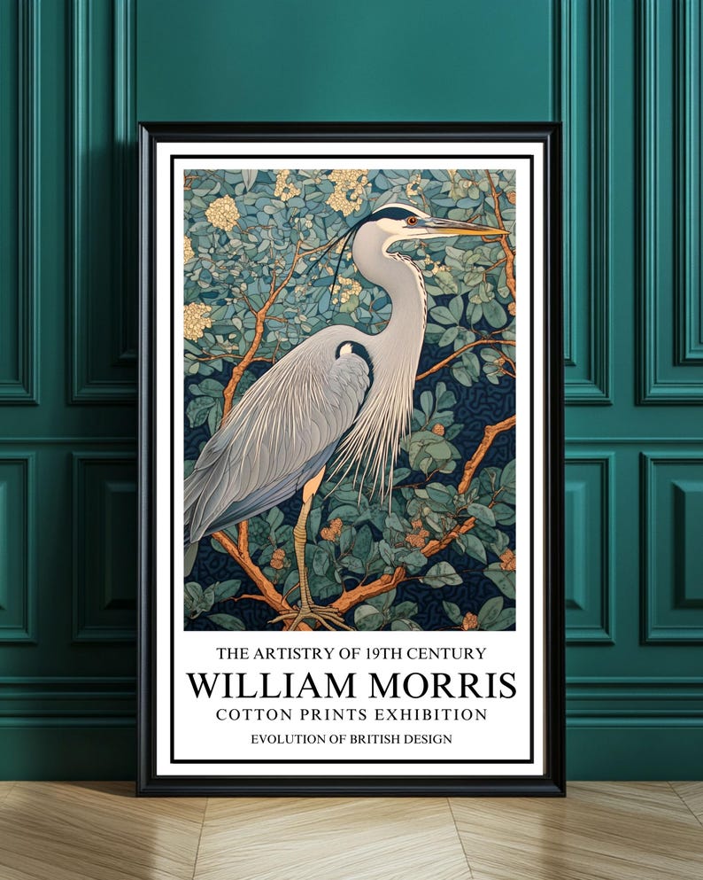 William Morris Great Blue Heron Art Print – 19th Century Botanical ...