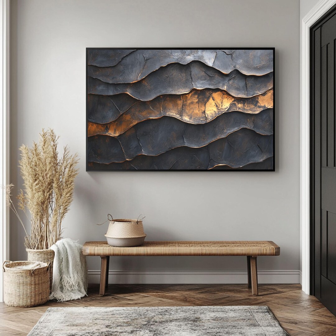 Black and Copper Abstract Canvas Art: Textured Modern Wall Decor - Etsy