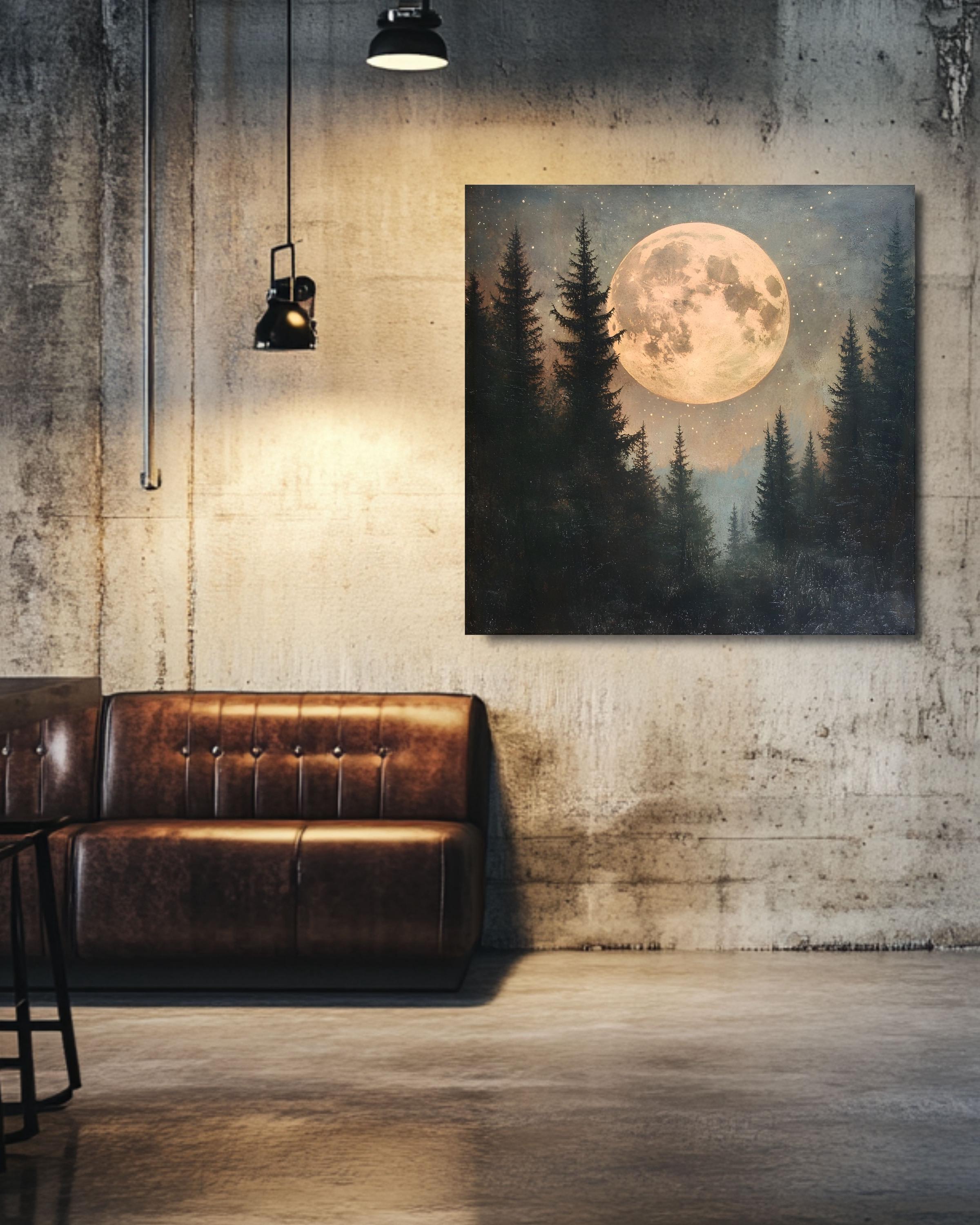 Moonlit Pine Forest Canvas: Rustic Woodland Wall Art - Etsy