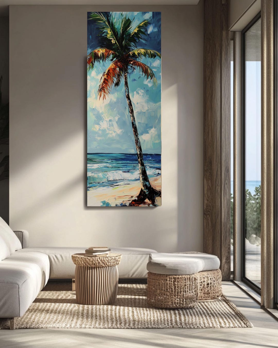 Rustic Palm Tree Canvas: Tall Coastal Beach House Wall Art - Etsy