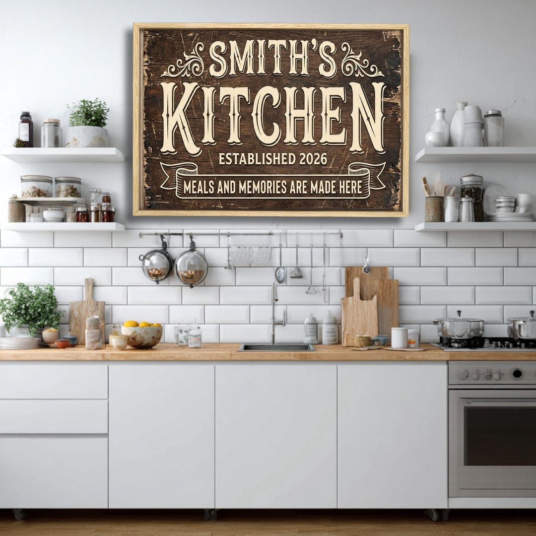 Personalized Kitchen Wall Art, Rustic Family Kitchen Sign, Custom ...