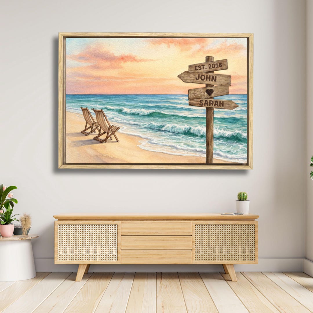 Custom Beach Signpost Watercolor, Personalized Anniversary Gift ...