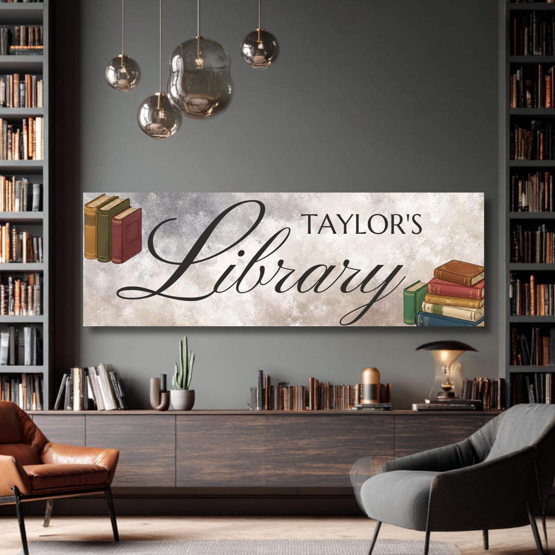 Personalized Library Sign, Custom Book Lover Wall Art, Library Canvas ...