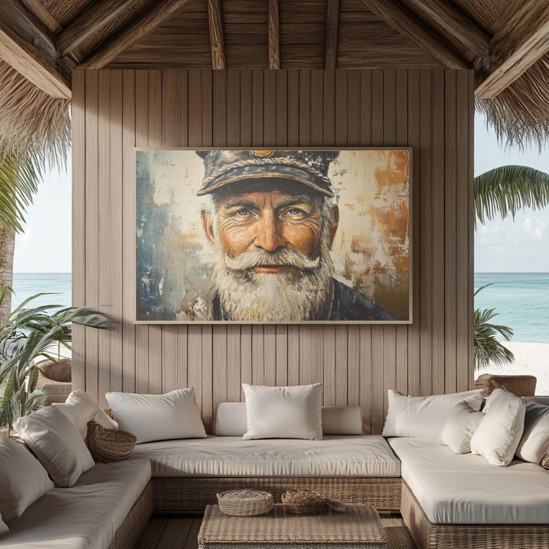 Old Sea Captain Portrait Canvas for Coastal Decor, Maritime Ship Captain Canvas Art, Large ...