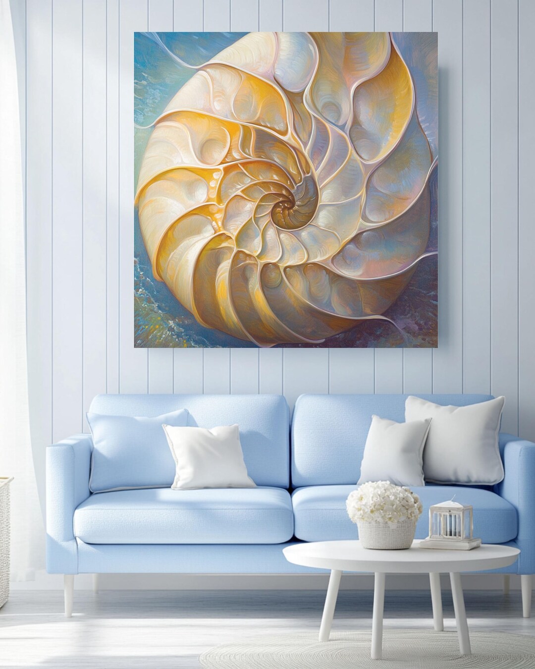 Nautilus Shell Painting: Coastal Beach House Canvas Wall Art - Etsy