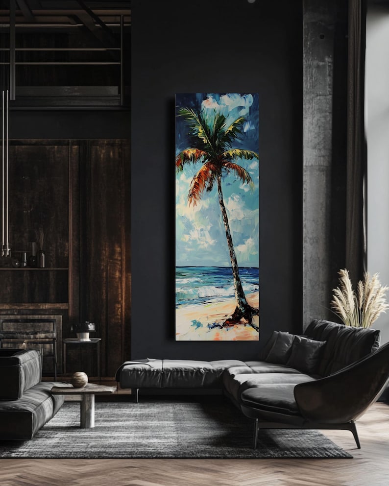 Rustic Palm Tree Canvas: Tall Coastal Beach House Wall Art - Etsy