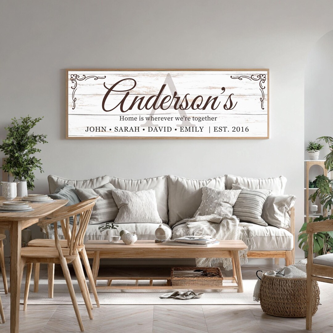 Personalized Family Name Sign, Rustic White Wood Canvas, Custom Last ...