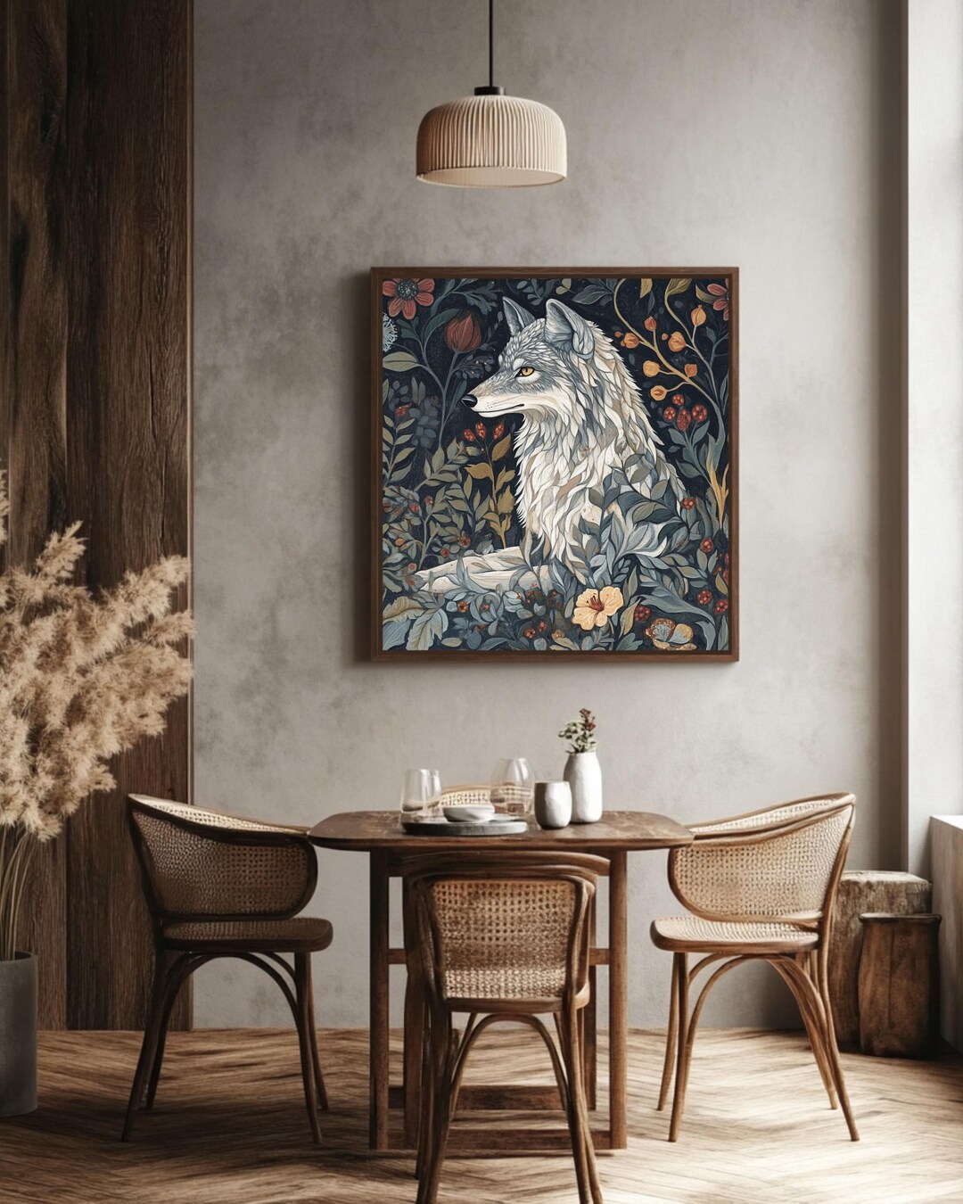 William Morris Inspired Wolf Canvas Art, Wolf Art Print, William Morris ...