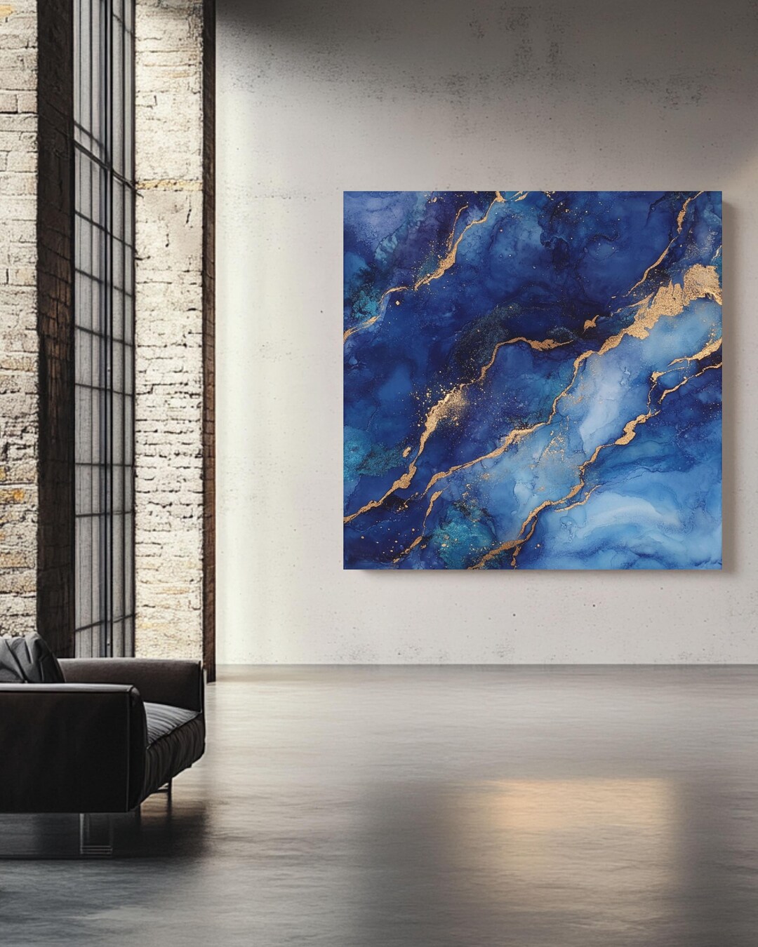 Navy Blue Abstract Canvas Print Abstract Marble Luxury Wall Art Canvas ...