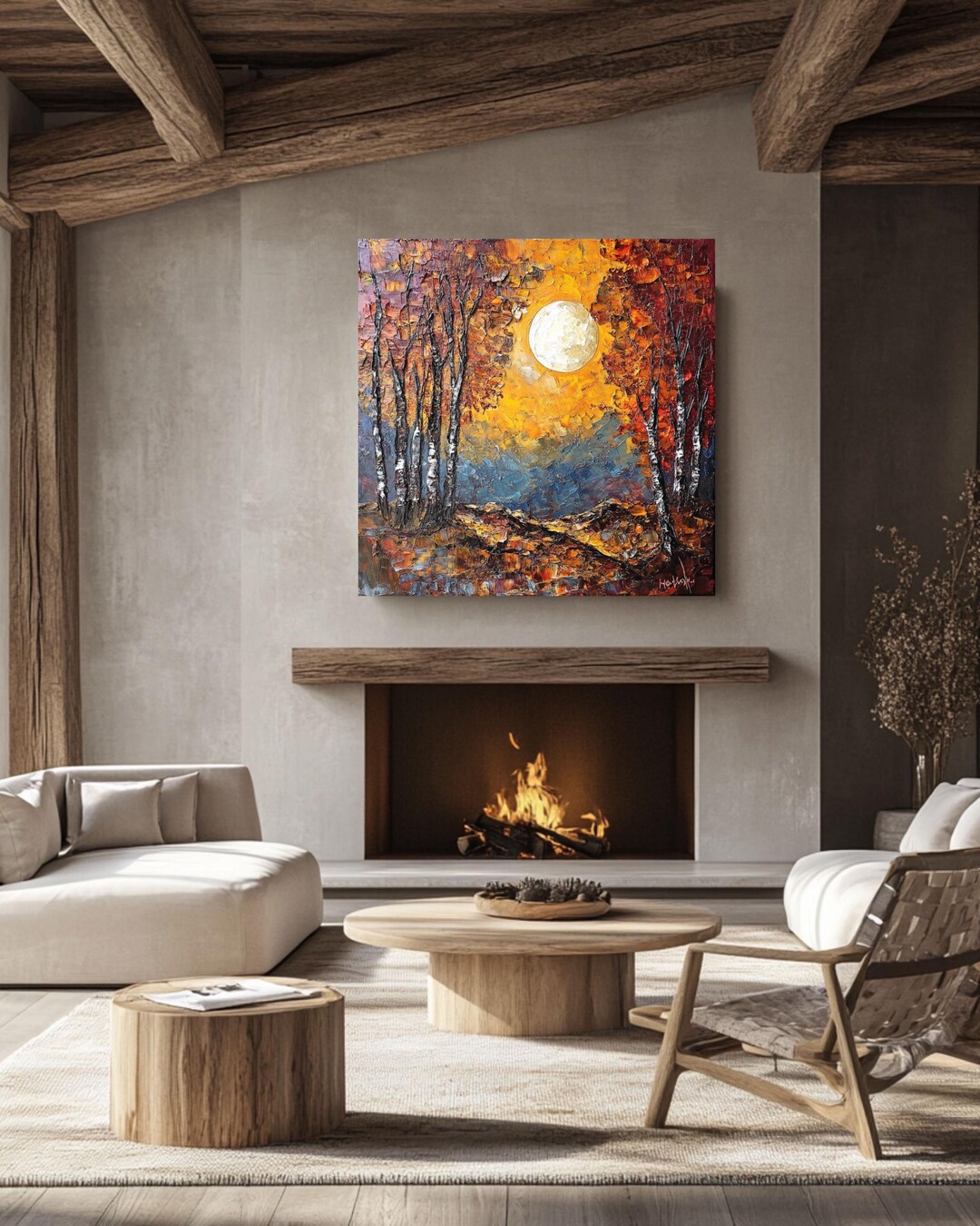 Autumn Full Moon Dark Forest Art Print, Moody Fall Art, Autumn Moon ...