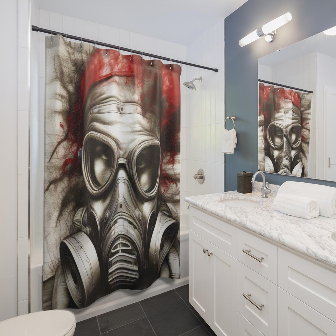 Urban Dystopian Sci-fi Gas Mask Shower Curtain for Alternative Bathroom ...
