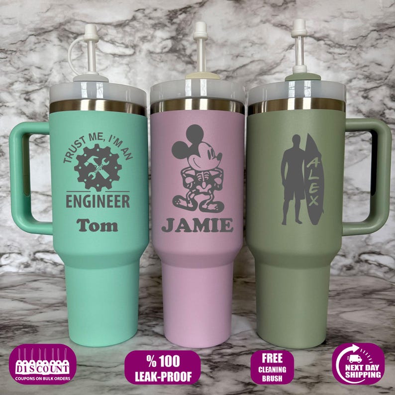 Custom Logo 40 Oz Tumbler, Personalized Text Image Cup With Handle ...