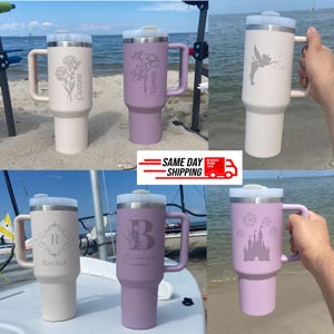 Personalized Floral Initials 40 Oz Tumbler, Custom Name Cup With Handle ...