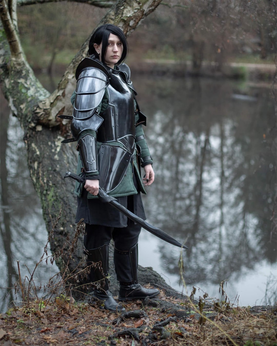Enchanted Elven Queen Armor: Dark Iridescent Steel Full Body Suit With ...