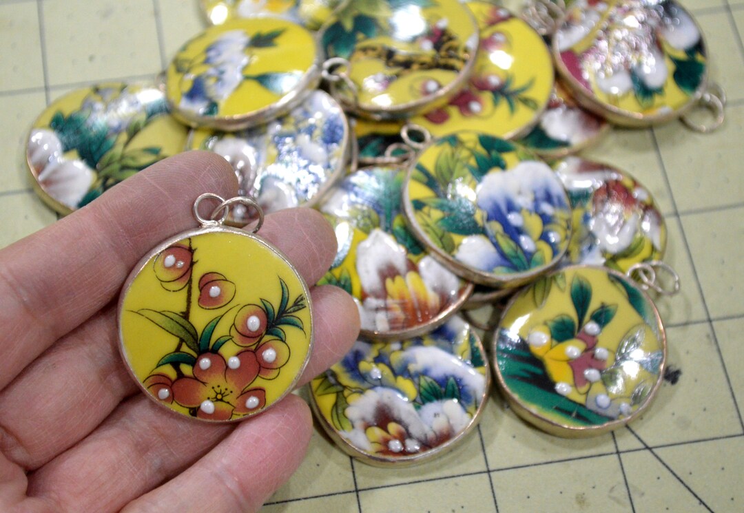 Ming Qing Dynasty Pottery Shard Pendant Charm Cherry Blossom Round - Etsy